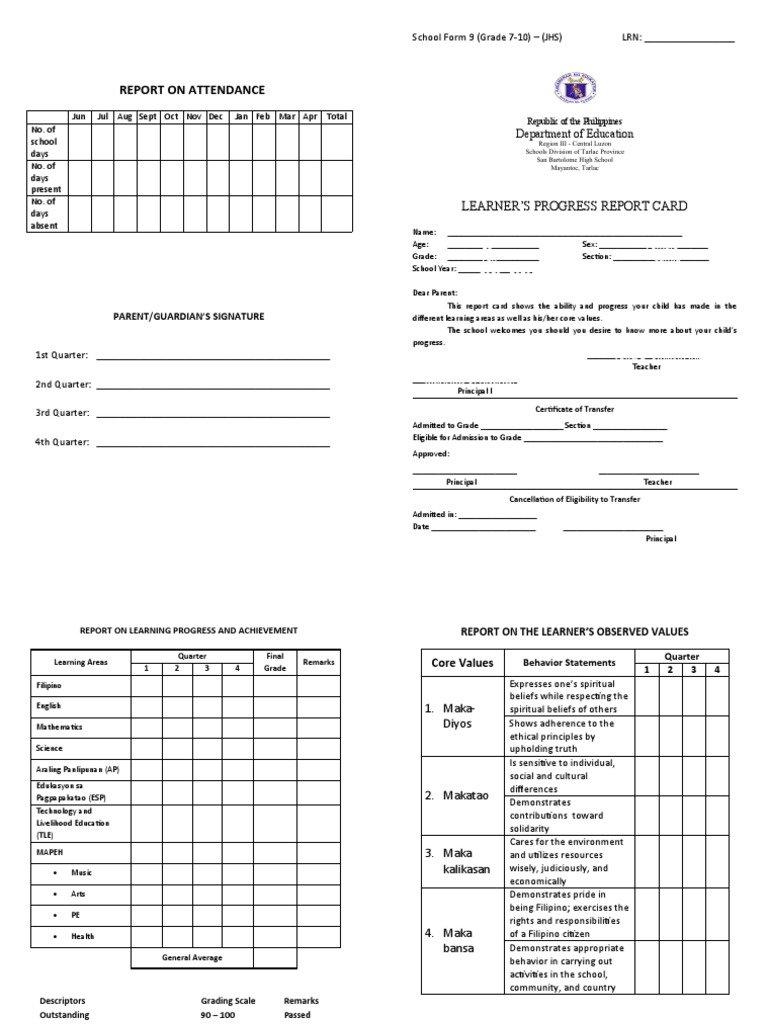 Report Card JHS | PDF | Cognition | Human Nature
