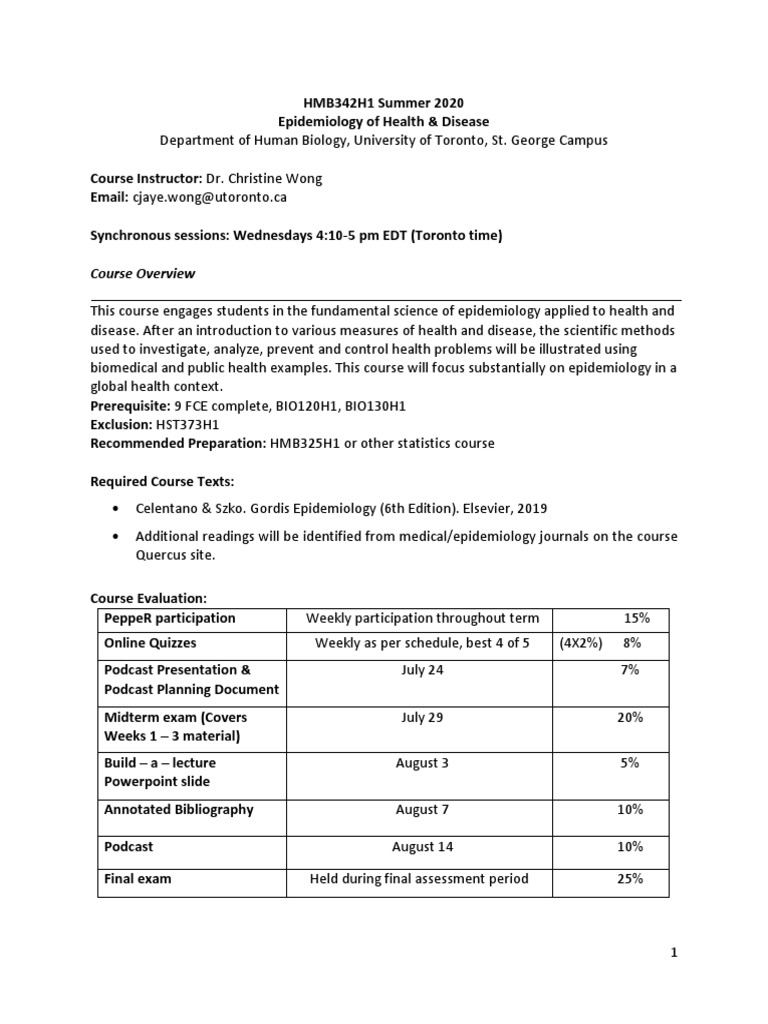 HMB342 Course Syllabus Summer 2020 | PDF | Turnitin | Academic Dishonesty