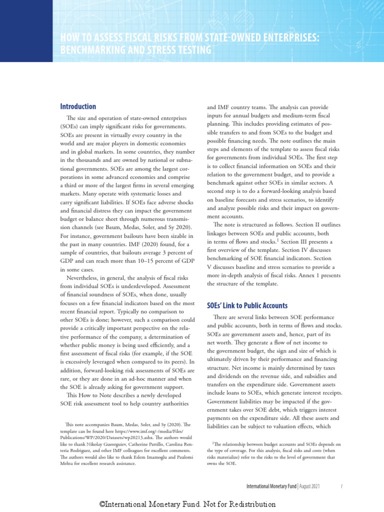 How To Assess Fiscal Risks From State-Owned Enterprises - Benchmarking ...