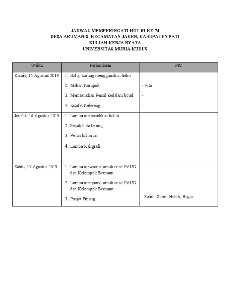 Contoh RUNDOWN HUT RI | PDF