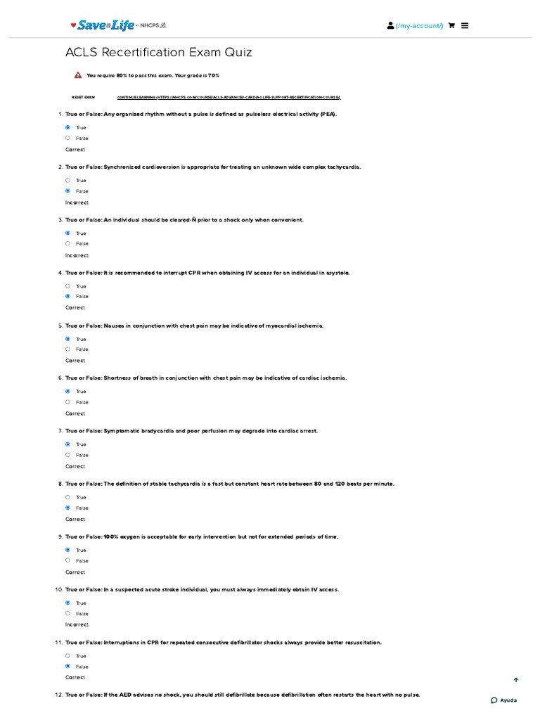 ACLS Recerti Cation Exam Quiz: (/my-Account/) | PDF | Cardiopulmonary ...