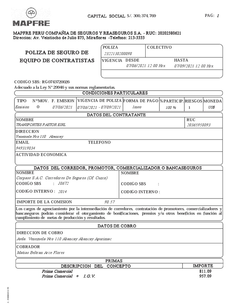 Poliza Maquinaria | PDF | Póliza de seguros | Seguro