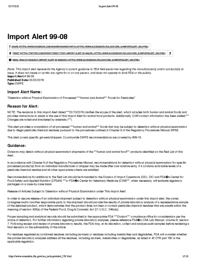 FDA - Recall - Import Alert 99-08 | PDF | Food And Drug Administration ...