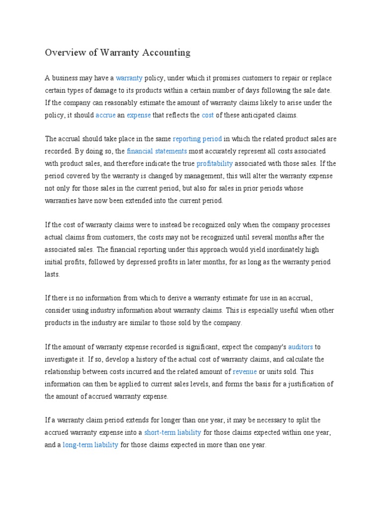 Warranty Accounting | PDF | Business | Finance & Money Management