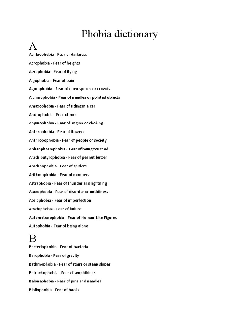 Phobia Dictionary | PDF | Fear | Mental And Behavioural Disorders