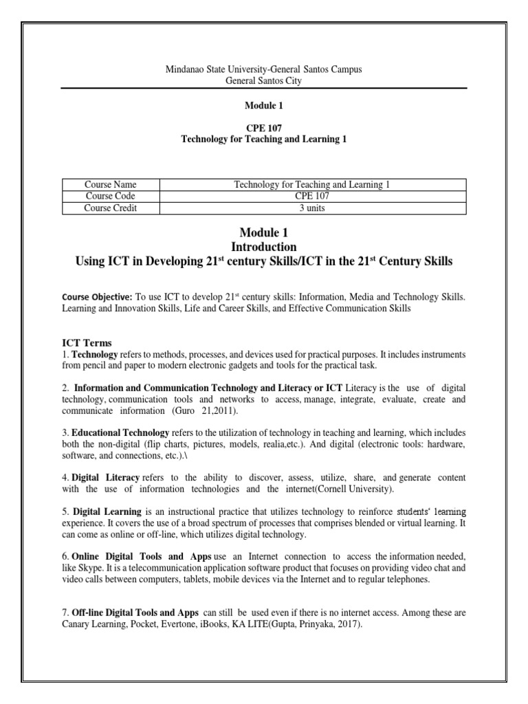 Module 1 Technology For Teaching and Learning 1 | PDF | Internet | Computer Network