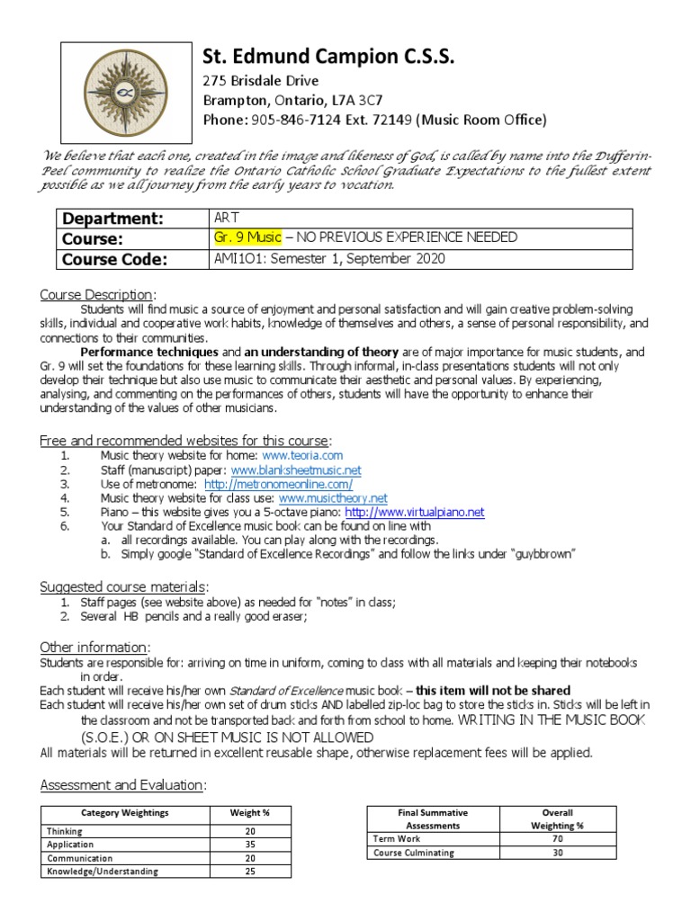 St. Edmund Campion C.S.S.: Department: Course: Course Code | PDF ...