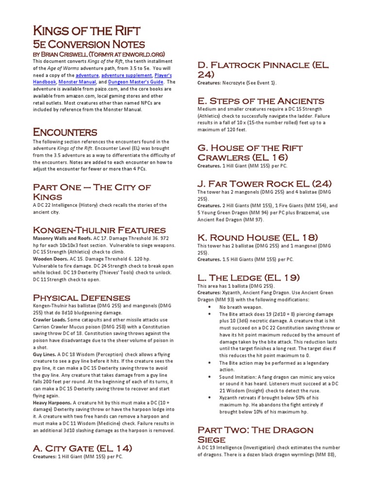 Kings of The Rift: 5e Conversion Notes | PDF