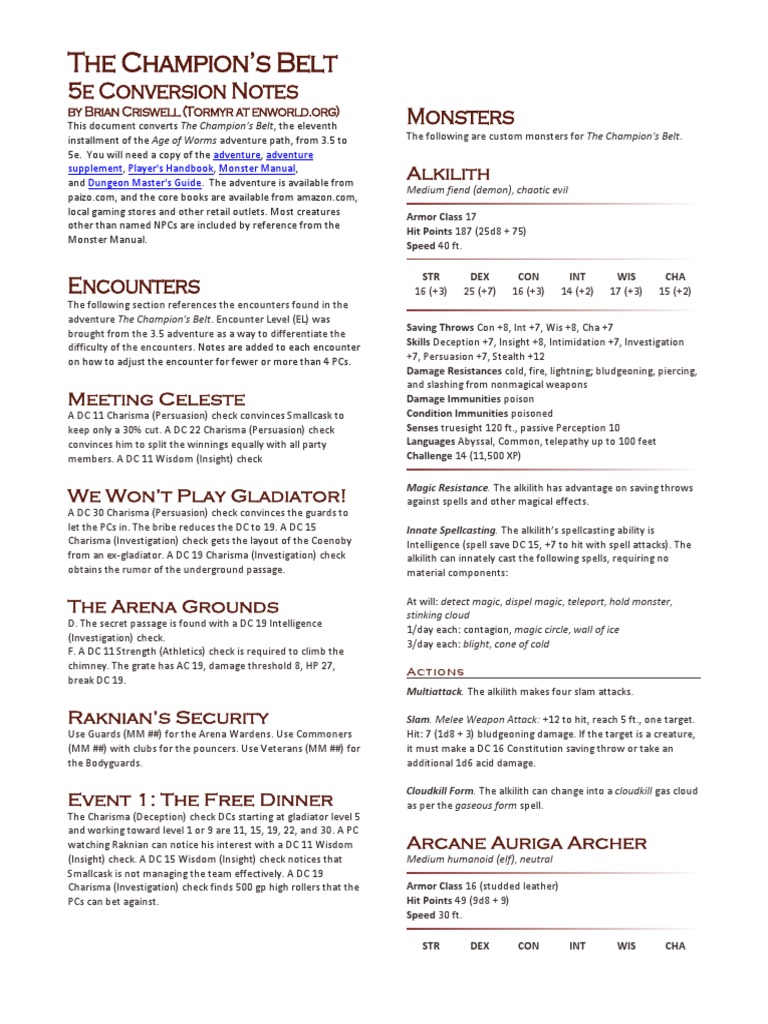 Champion's Belt 5E Conversion Guide | PDF | Dungeons & Dragons | D20 System