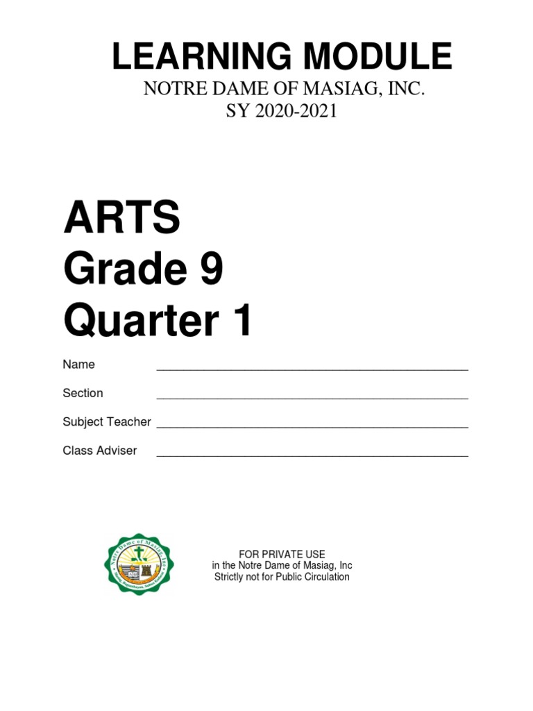 Learning Module: Arts Grade 9 Quarter 1 | PDF | Sculpture | Paintings