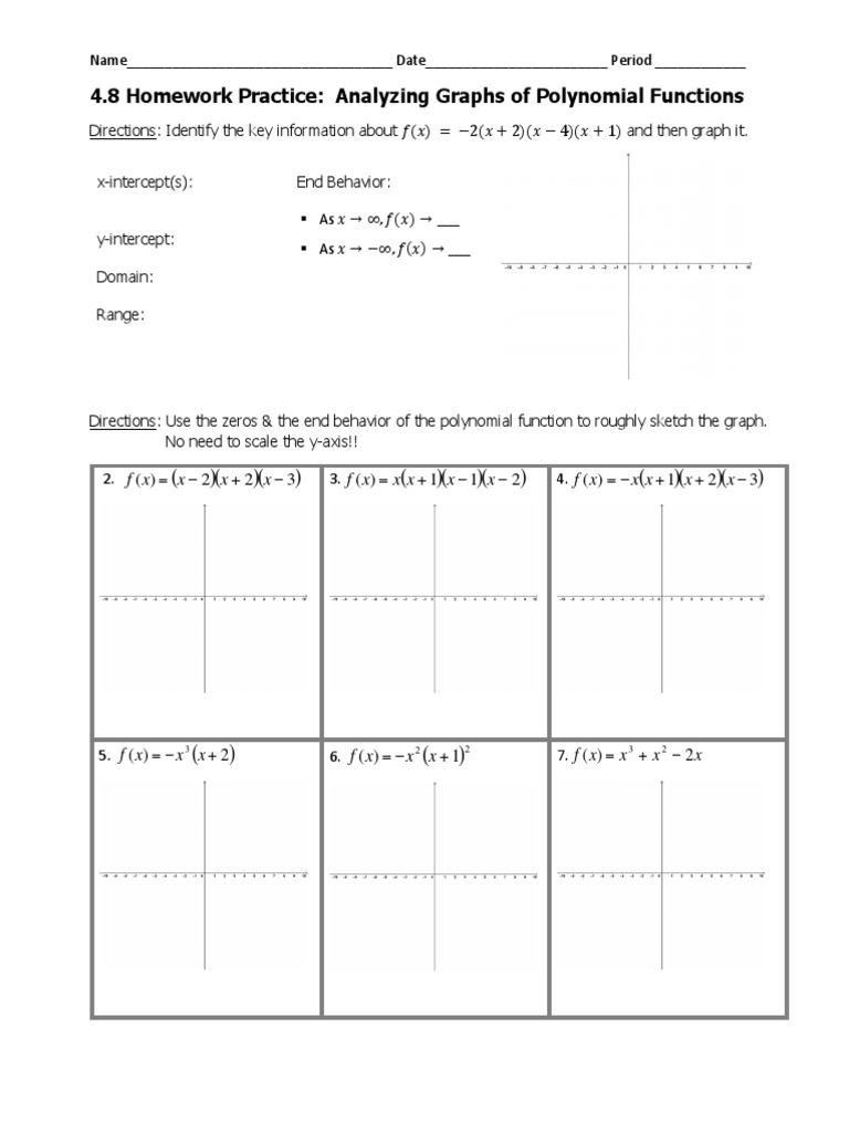 Analyzing Polynomial Graphs Homework | PDF