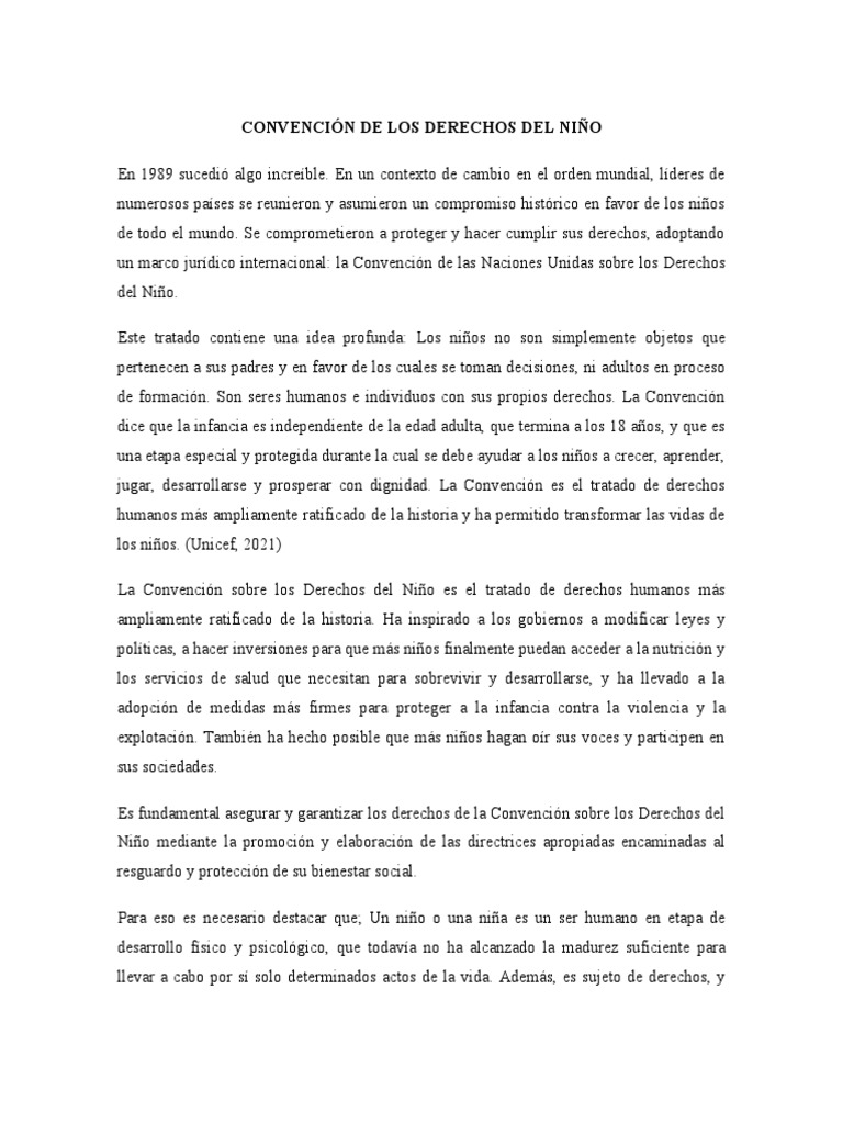 Convención Sobre Los Derechos Del Niño | PDF | Derechos de los niños ...