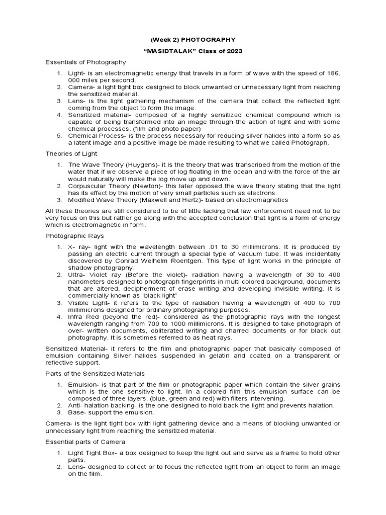 WEEK 2 Handout Police Photography | PDF | Light | Crime Scene