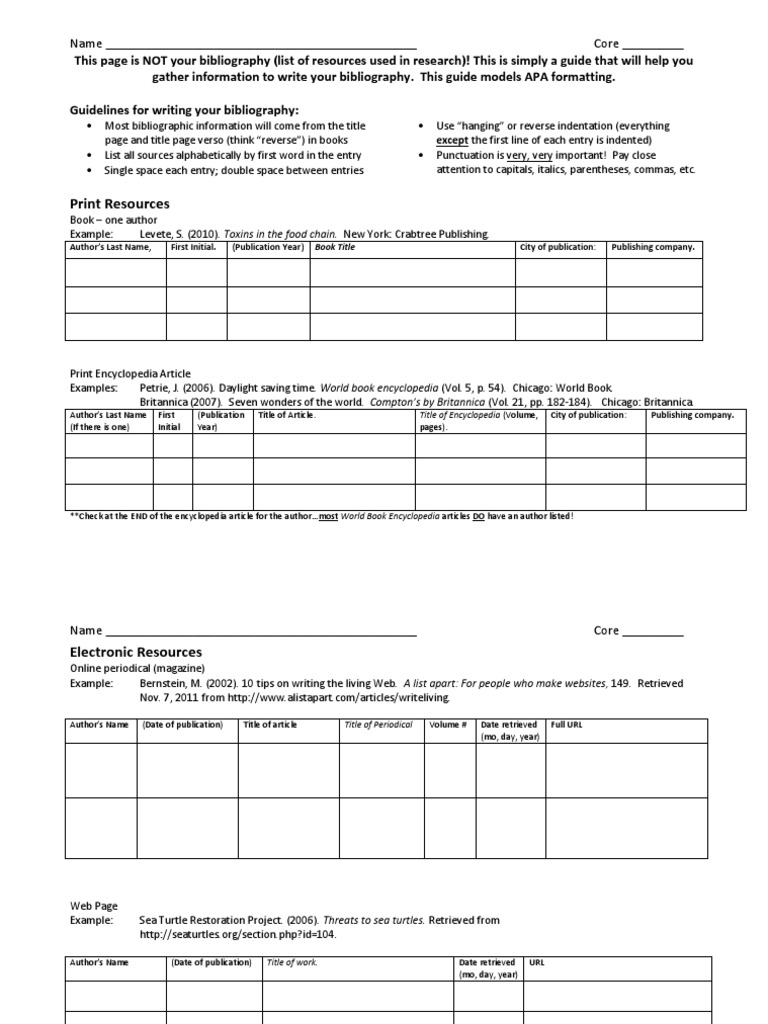 APA Citation Guide for Worksheets | PDF | Apa Style | Encyclopædia ...