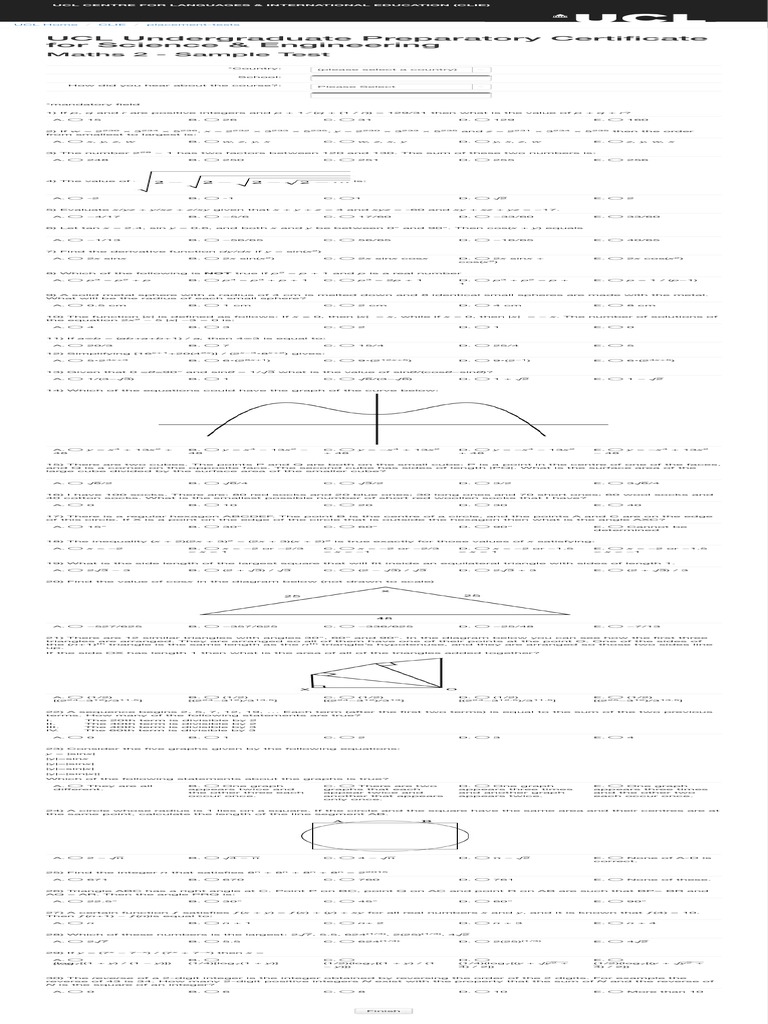 UCL Undergraduate Prep Certificate Test | PDF | Area | Geometry