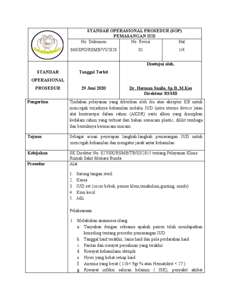 Sop Pemasangan Iud | PDF