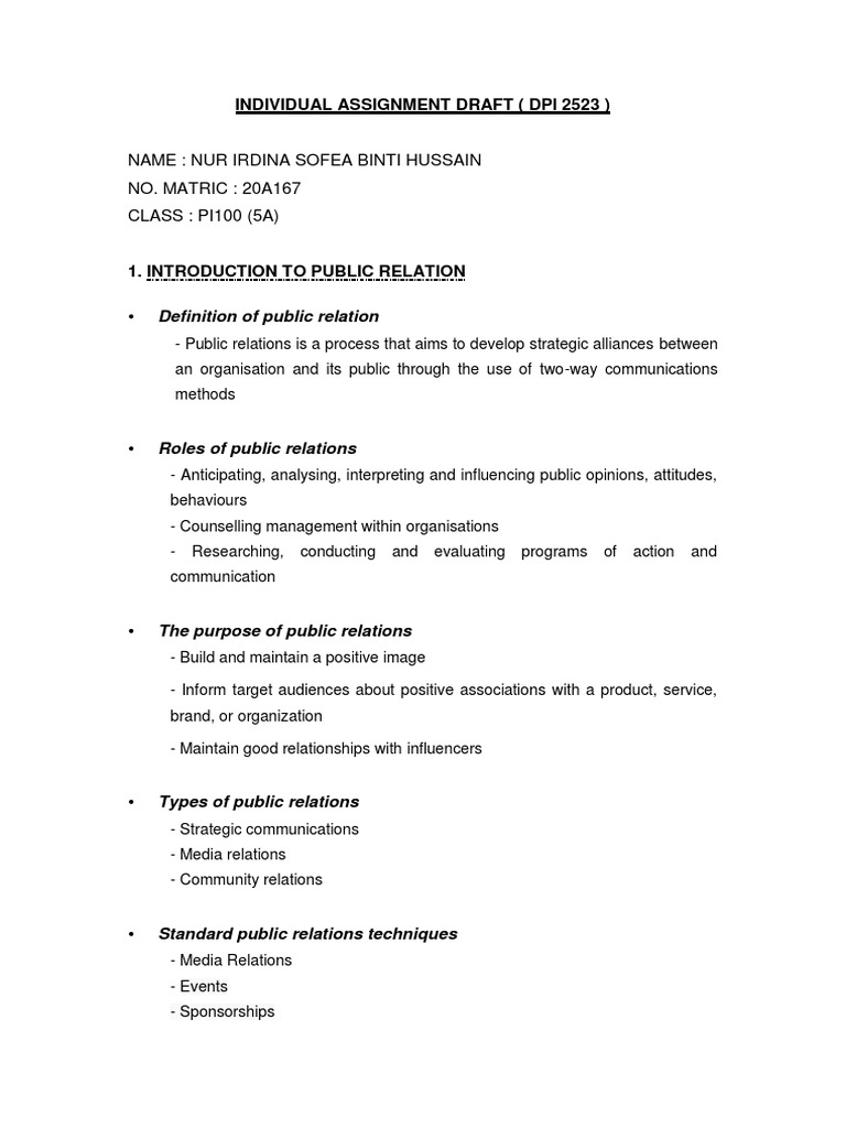 Individual Assignment Draft (Dpi 2523) | PDF | Public Relations ...