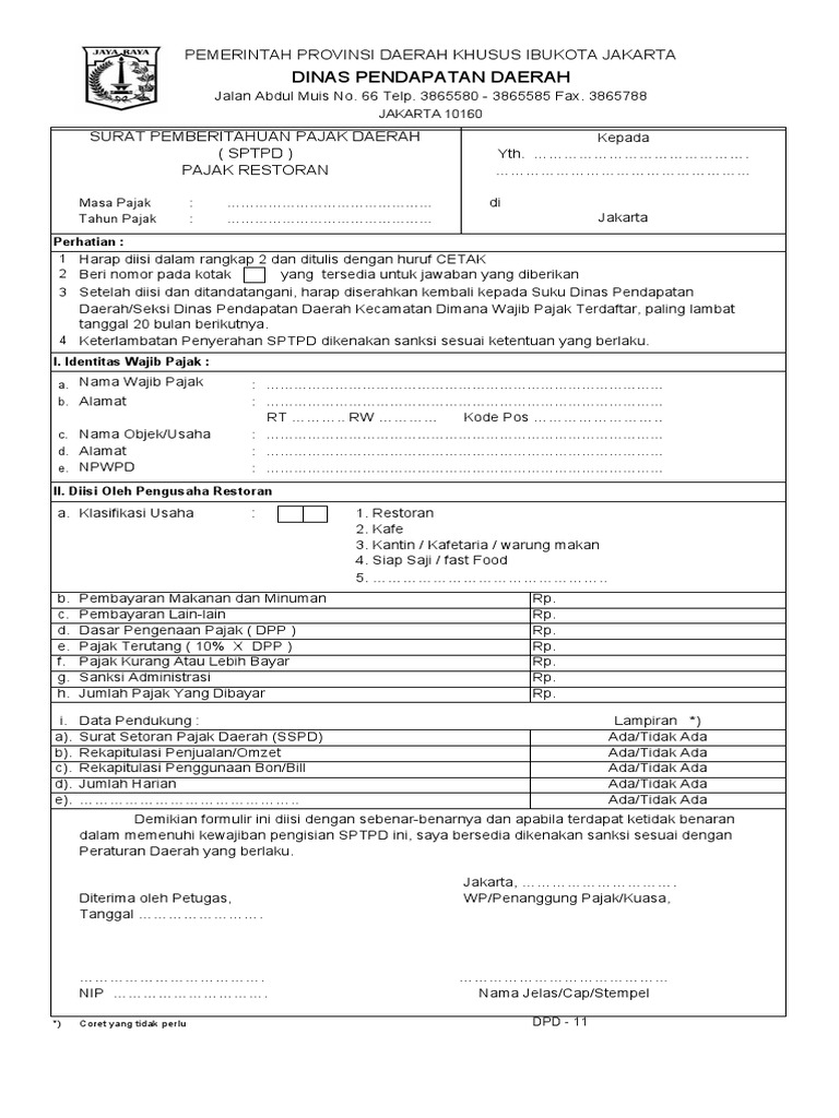 Contoh Surat Setoran Pajak Daerah | PDF