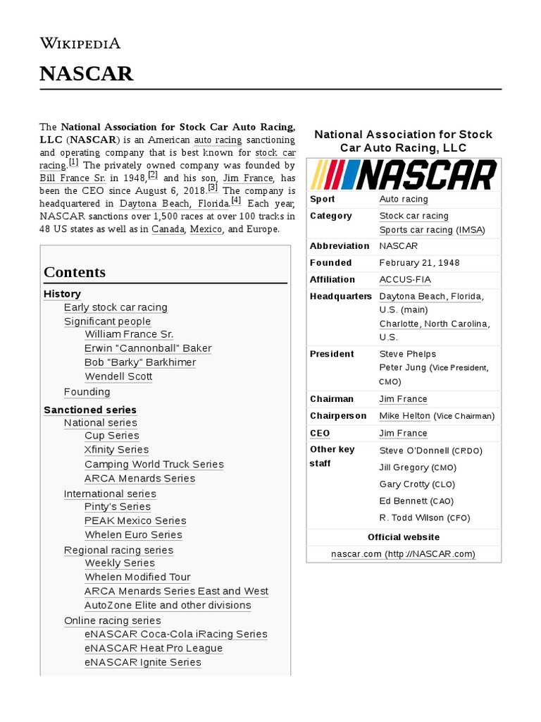 Nascar: LLC (NASCAR) Is An American Auto Racing Sanctioning | PDF ...