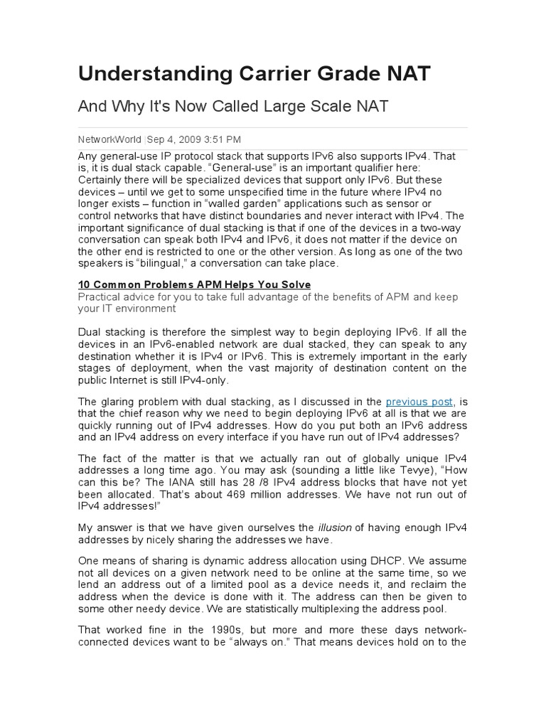 Carrier Grade NAT Explained | PDF | I Pv6 | Ip Address
