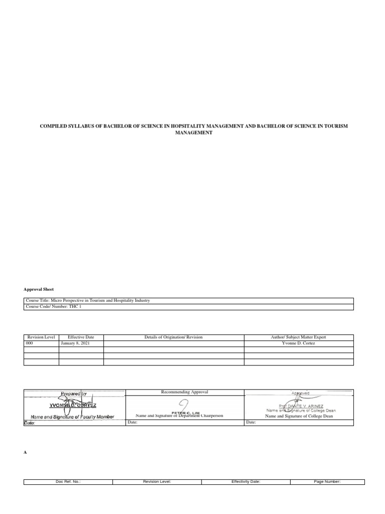 BSHM and BSTM Course Syllabus Overview | PDF | Tourism | Foods