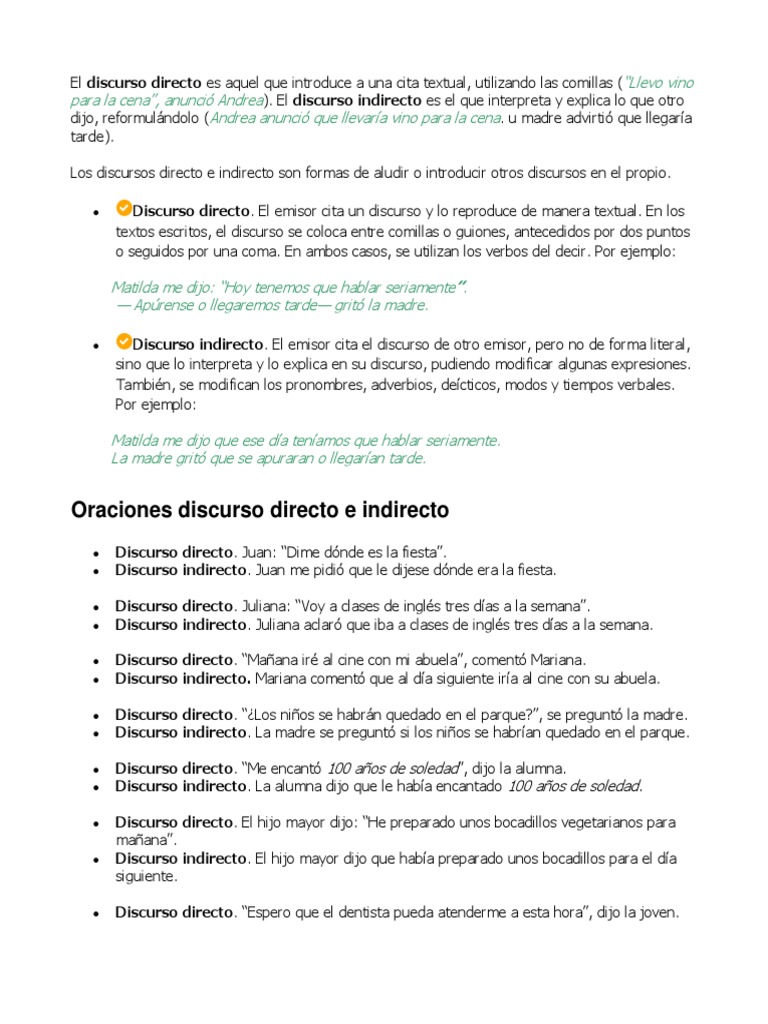 Discurso Directo e Indirecto Ejemplos | PDF | Novela negra, policíaca y ...