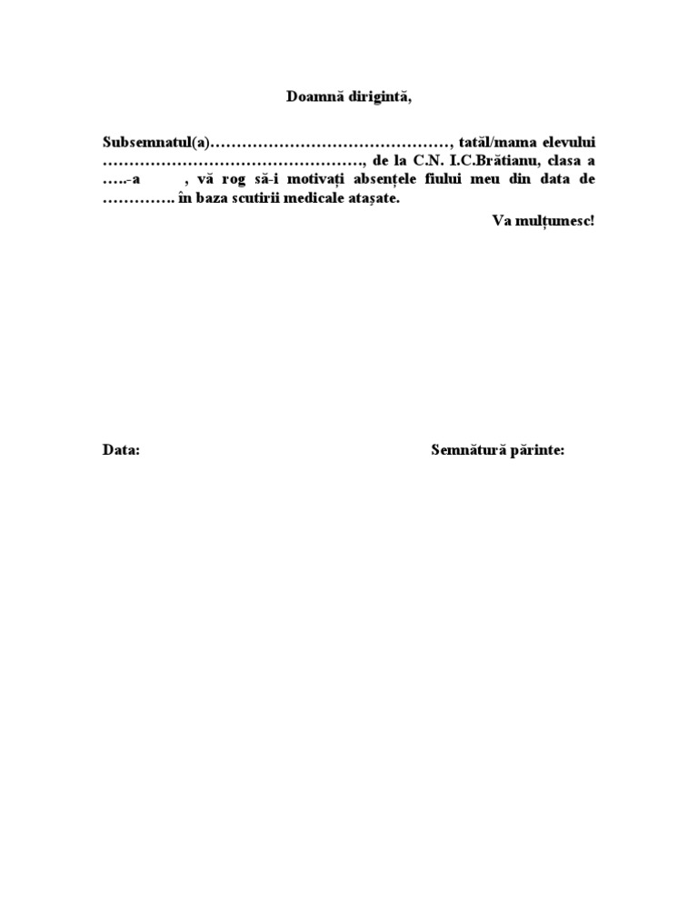 Cerere Scutire Medicala | PDF