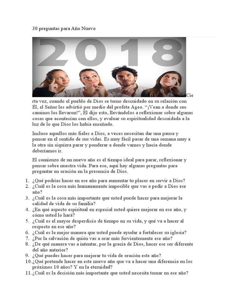 30 Preguntas para Año Nuevo | PDF | Oración