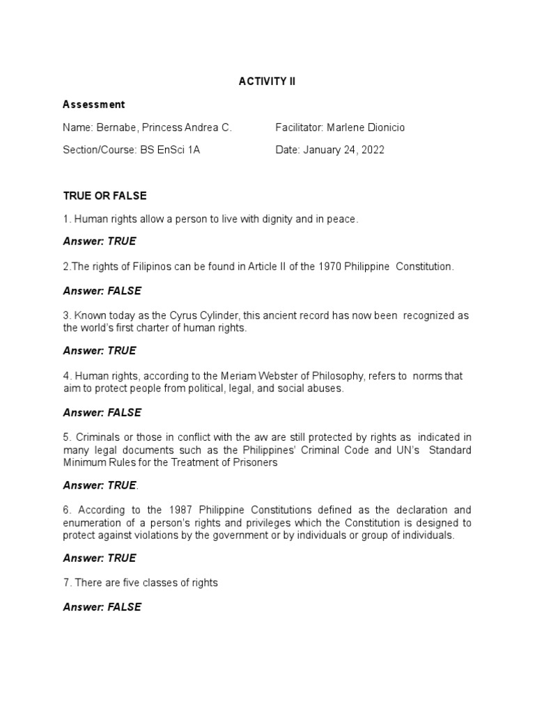Act 2, Bernabe, Princess Andrea C. NSTP II | PDF | Human Rights | Rights