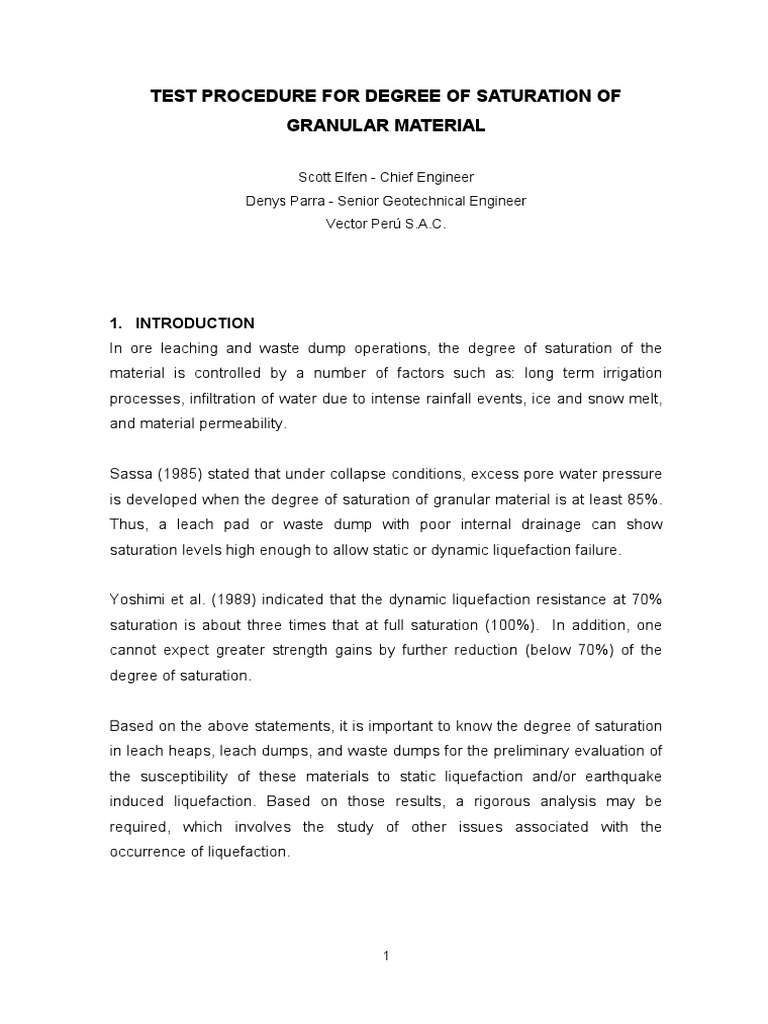 Test Procedure For Degree of Saturation of Granular Material | PDF ...
