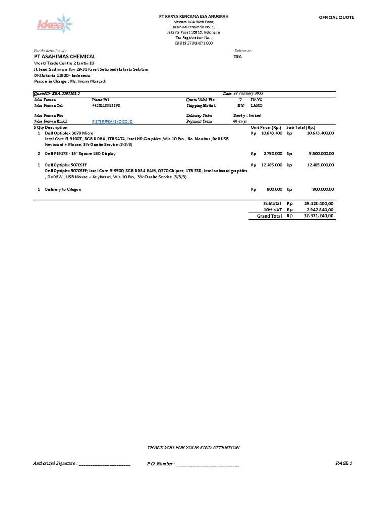Official Quotation For AGC PR1200032809 Jan21 Rev1 | PDF | Personal Computing | Computer Engineering