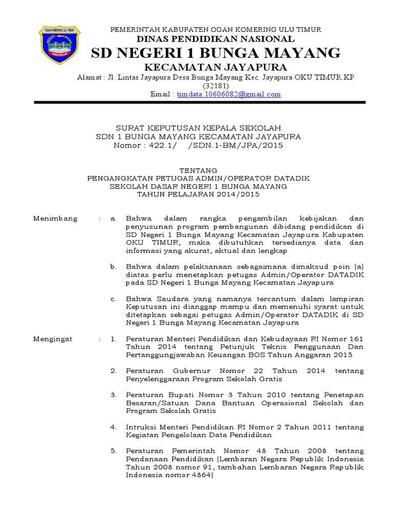 Contoh SK Operator Sekolah | PDF