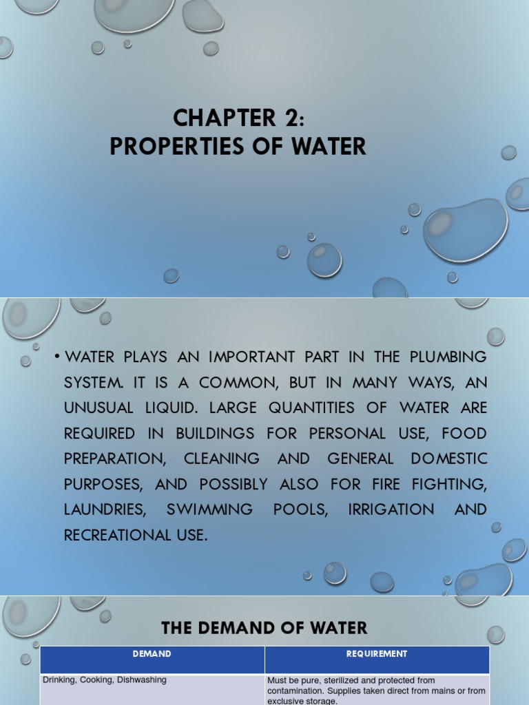 Properties and Uses of Water in Plumbing | PDF | Water Purification | Water