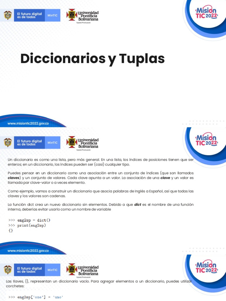 Diccionarios y Tuplas | PDF | Python (lenguaje de programación ...