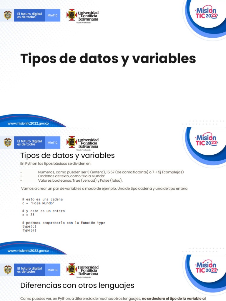Tipos de Datos y Variables | PDF | Tipo de datos | Python (lenguaje de ...