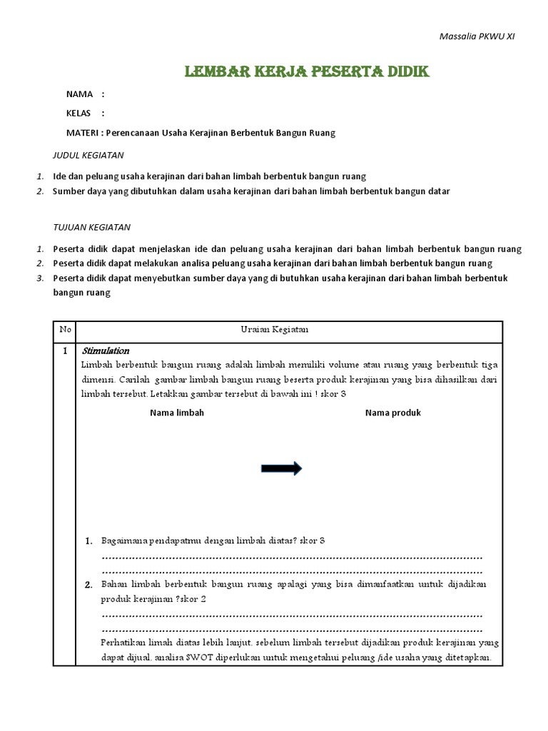 LKPD PKWU bANGUN RUANG | PDF