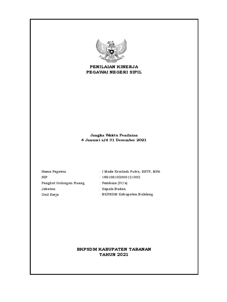 1 Contoh Pengisian Format SKP 2021 JPT (Eselon 2) | PDF