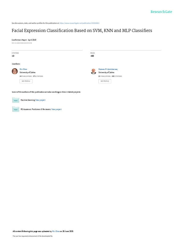 Facial Expression Classification Based On SVM, KNN and MLP Classifiers | PDF | Principal ...