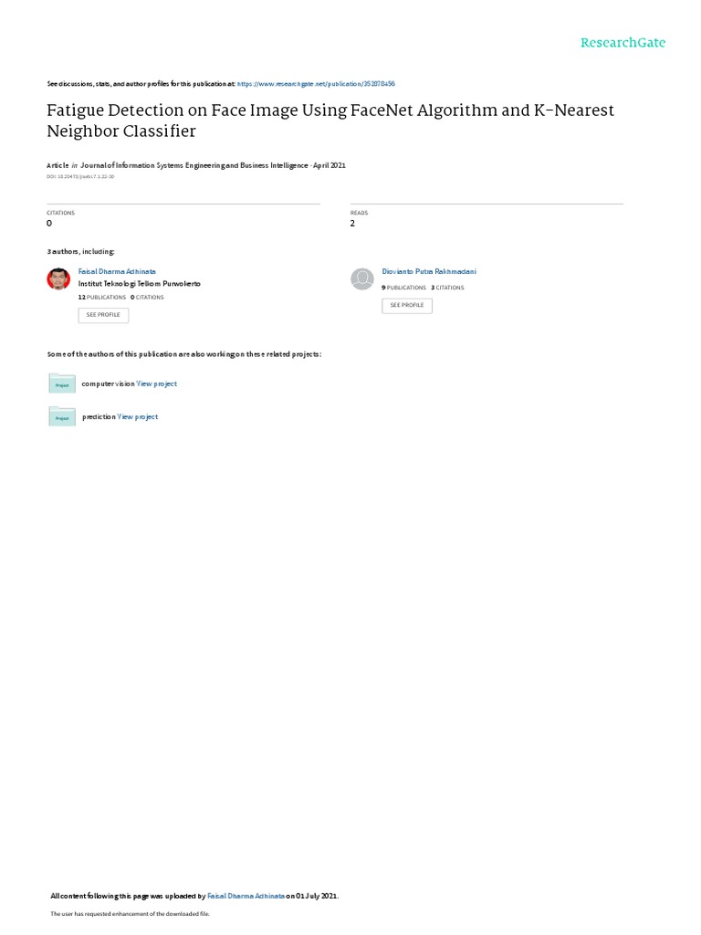 Fatigue Detection On Face Image Using Facenet Algorithm and K-Nearest ...