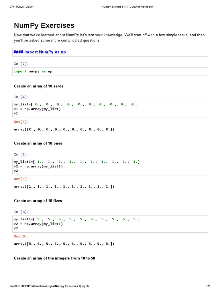 Numpy Exercises: #### Import Numpy As NP | PDF | Algebra | Linear Algebra