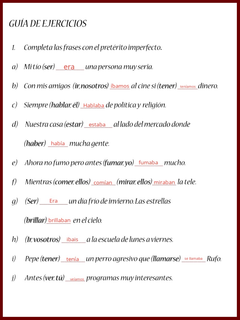 Guia de Ejercicios Preterito Imperfecto Editado | PDF