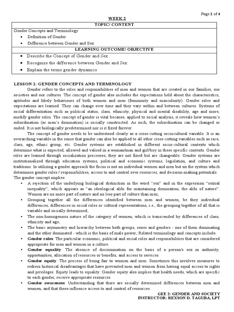 Describe The Concept of Gender and Sex Recognize The Difference Between ...