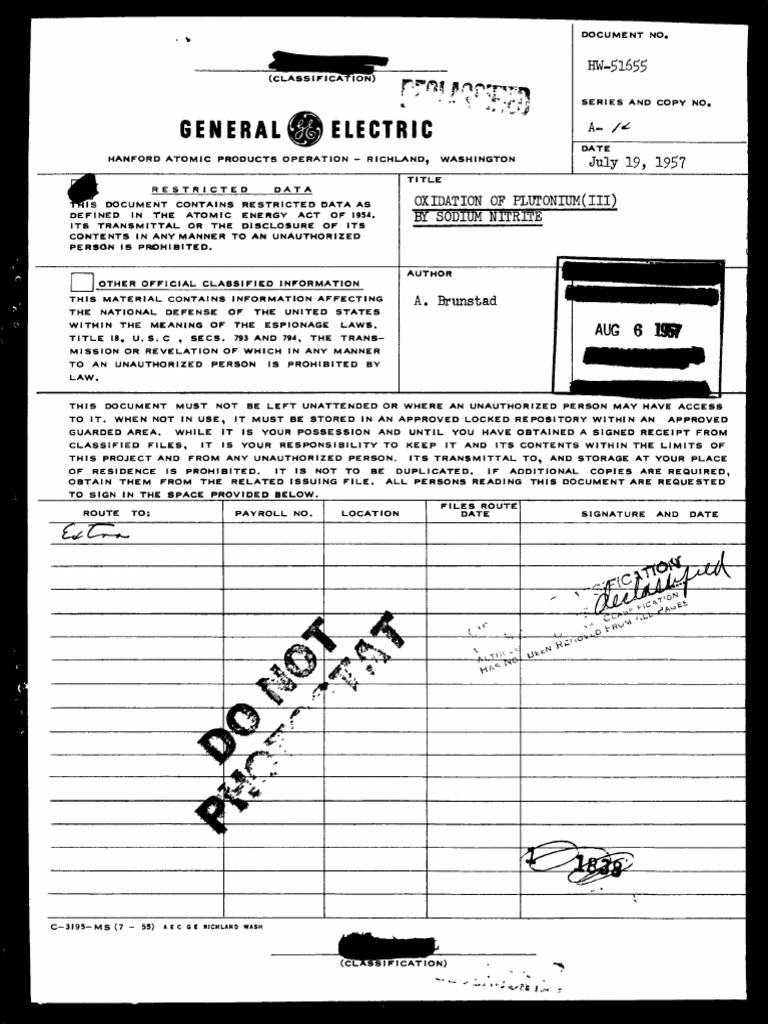 1957 - VA - Oxidation of Pu by Sodium Nitrite | PDF | Chemical ...