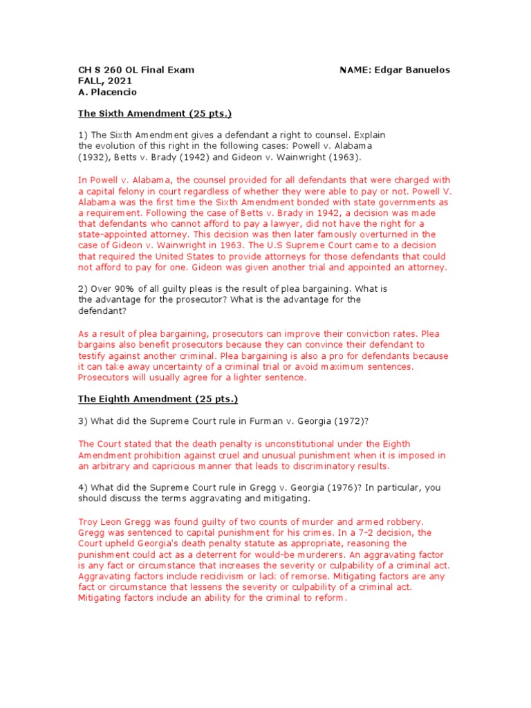 CH S 260 ONLINE FALL, 2021 Final Exam | PDF | Three Strikes Law | Felony