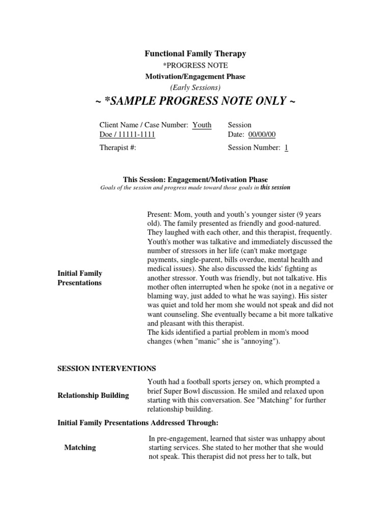 Sample Progress Note Only : Functional Family Therapy | PDF | Stress ...