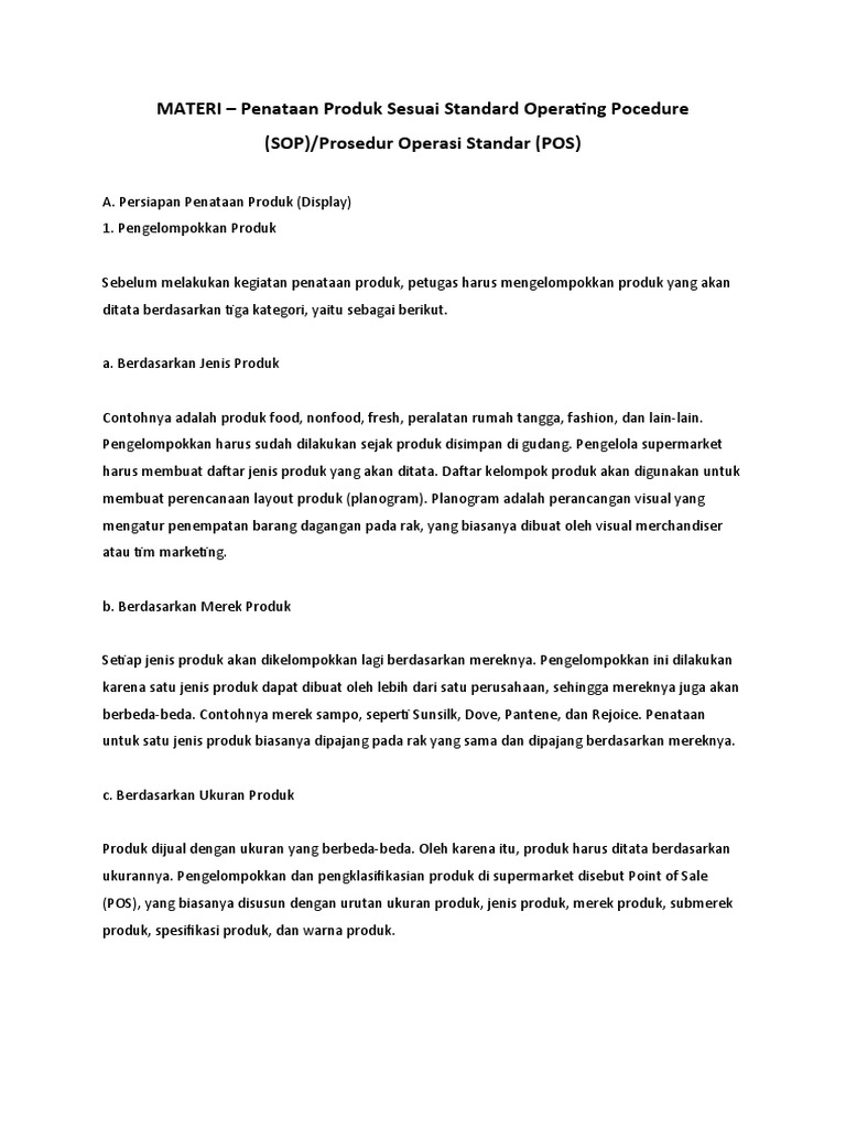 Penataan Produk Berdasarkan SOP | PDF | Bisnis | Griya & Taman