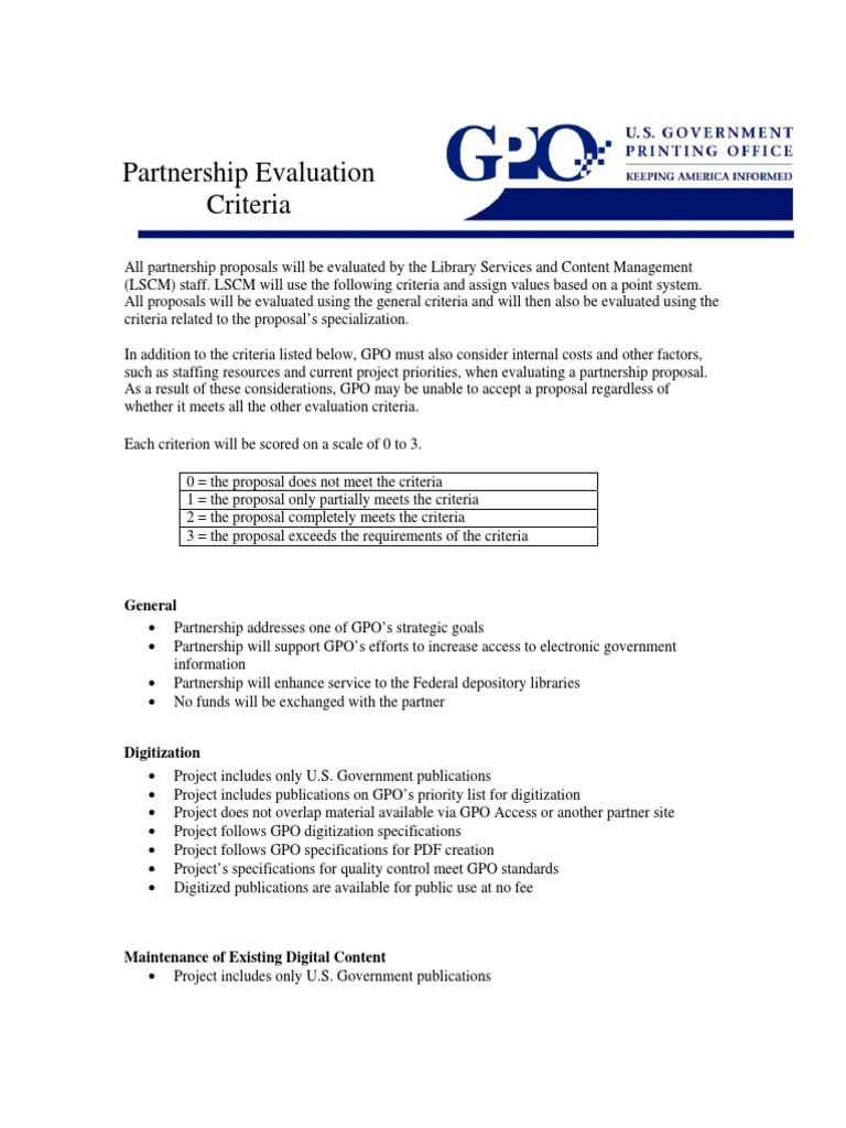 Partnership Evaluation Criteria: General | PDF | Evaluation | Library ...