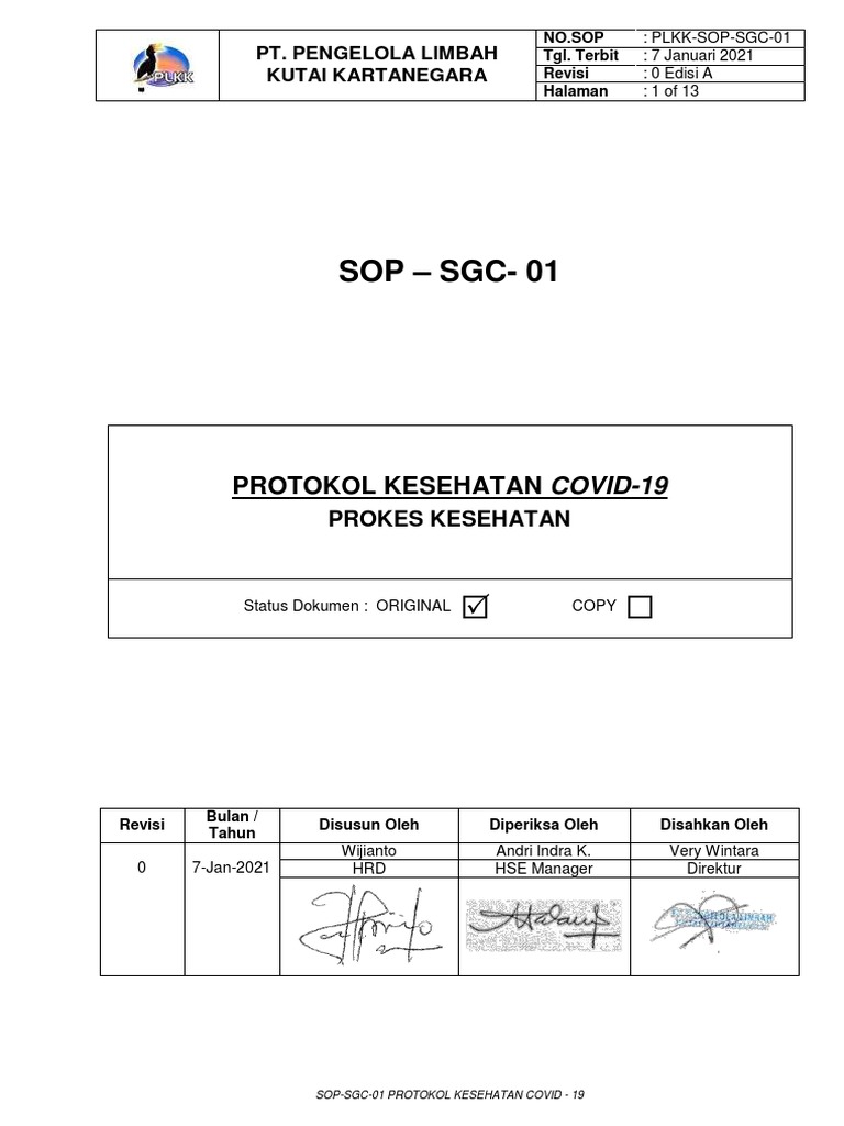SOP - SGC - 01 HSE Protocol Covid-19 | PDF