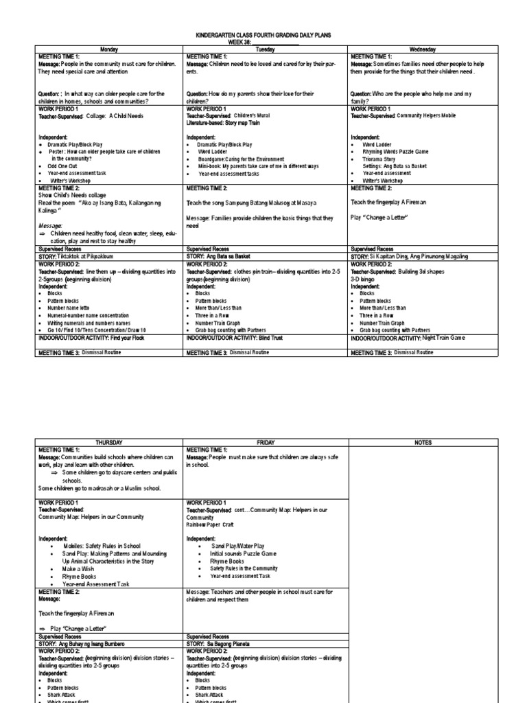 Kindergarten Weekly Lesson Plans: Week 38 | PDF | Shape | Numbers