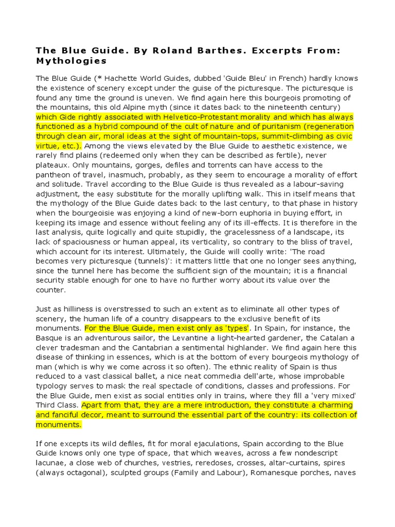 The Blue Guide. by Roland Barthes. Excerpts From: Mythologies | PDF ...